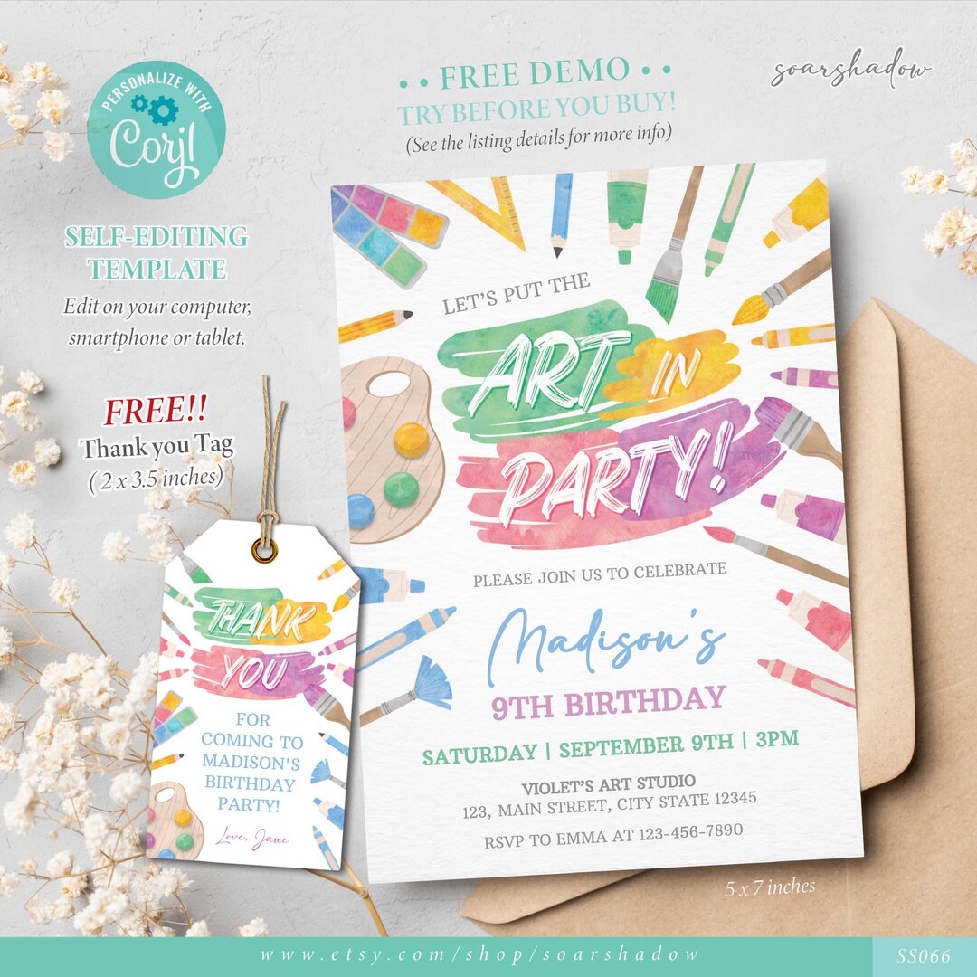 Art Birthday Invitation Painting Birthday Invitation Art - Etsy