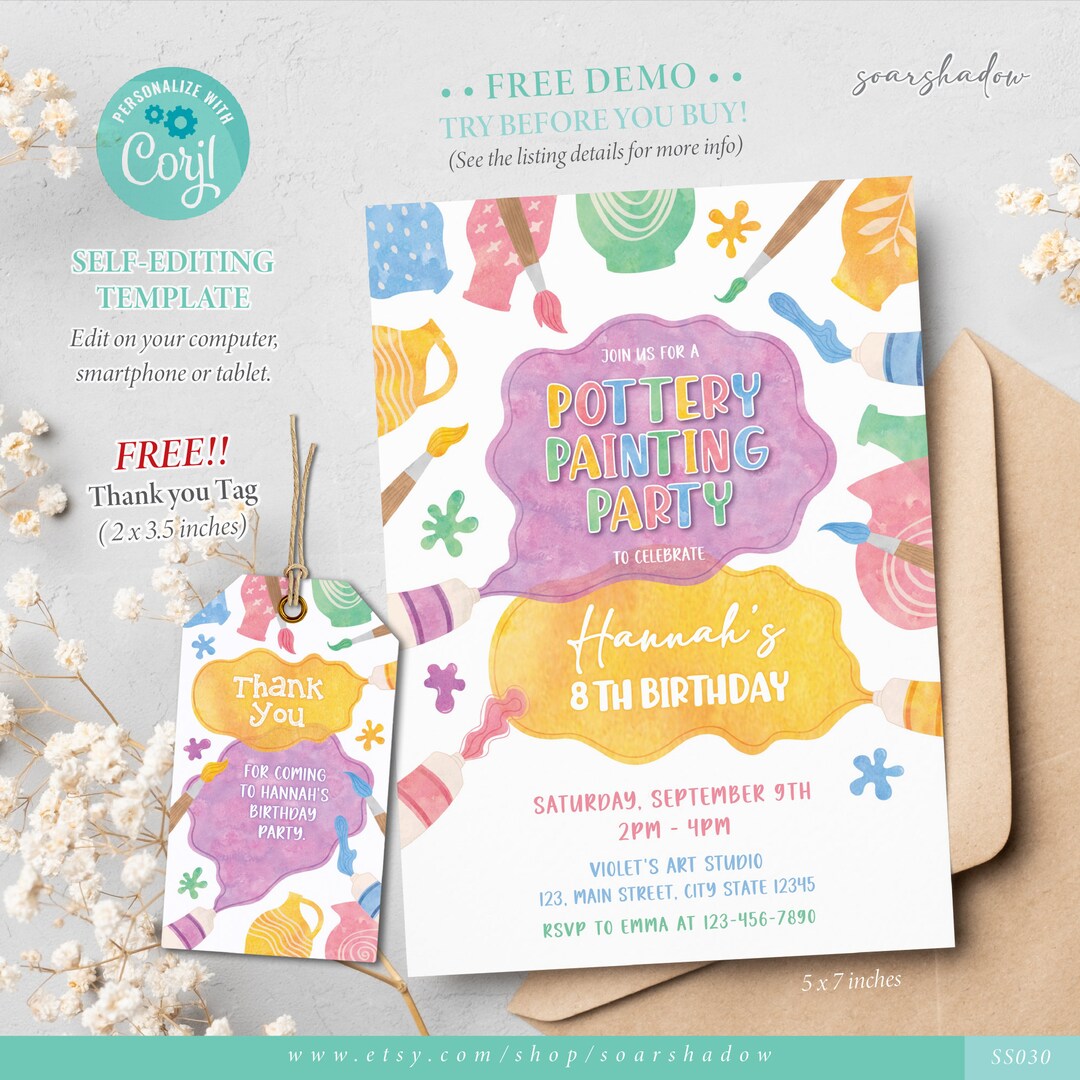 Pottery Painting Party Invitation Painting Birthday - Etsy