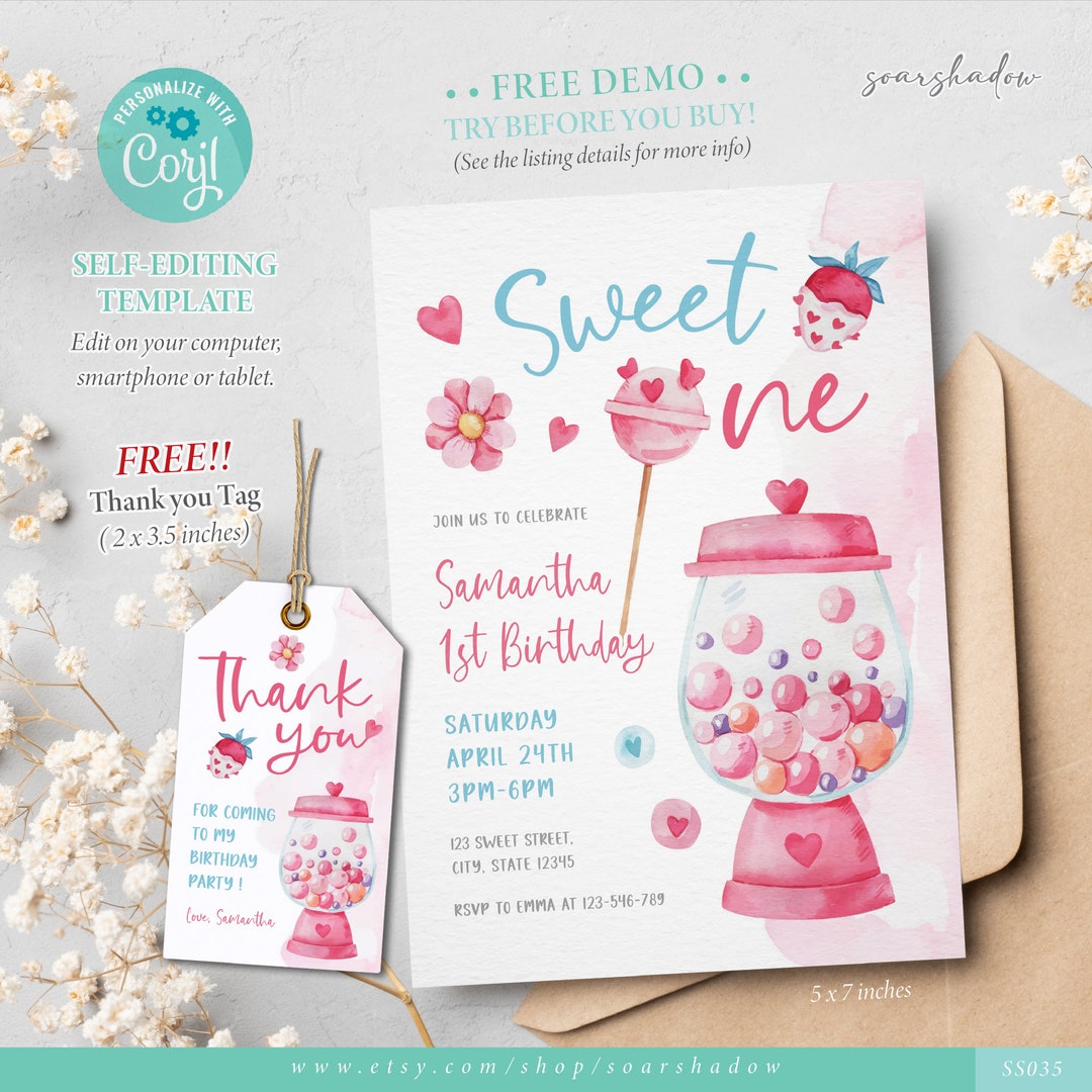 Sweet Birthday Invitation, Sweet Candy Party Invitation, Sweet One ...