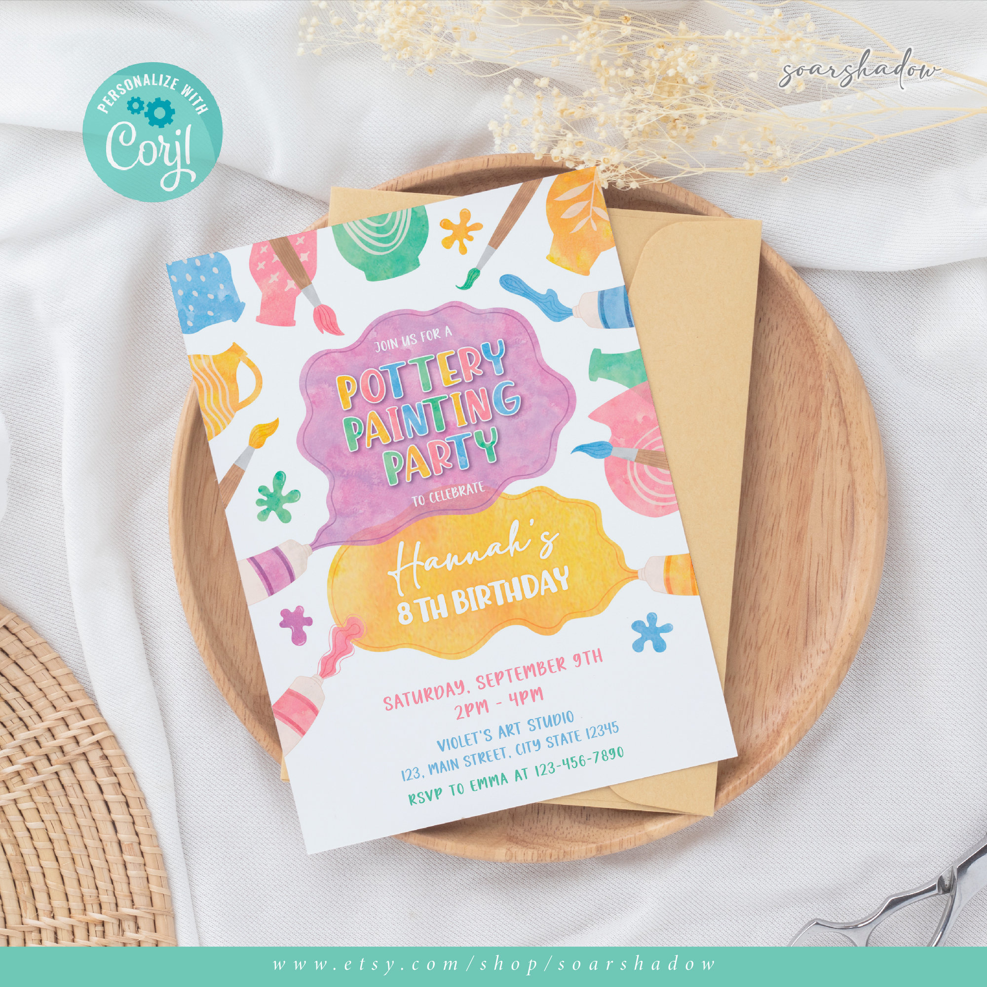 Pottery Painting Party Invitation Painting Birthday - Etsy