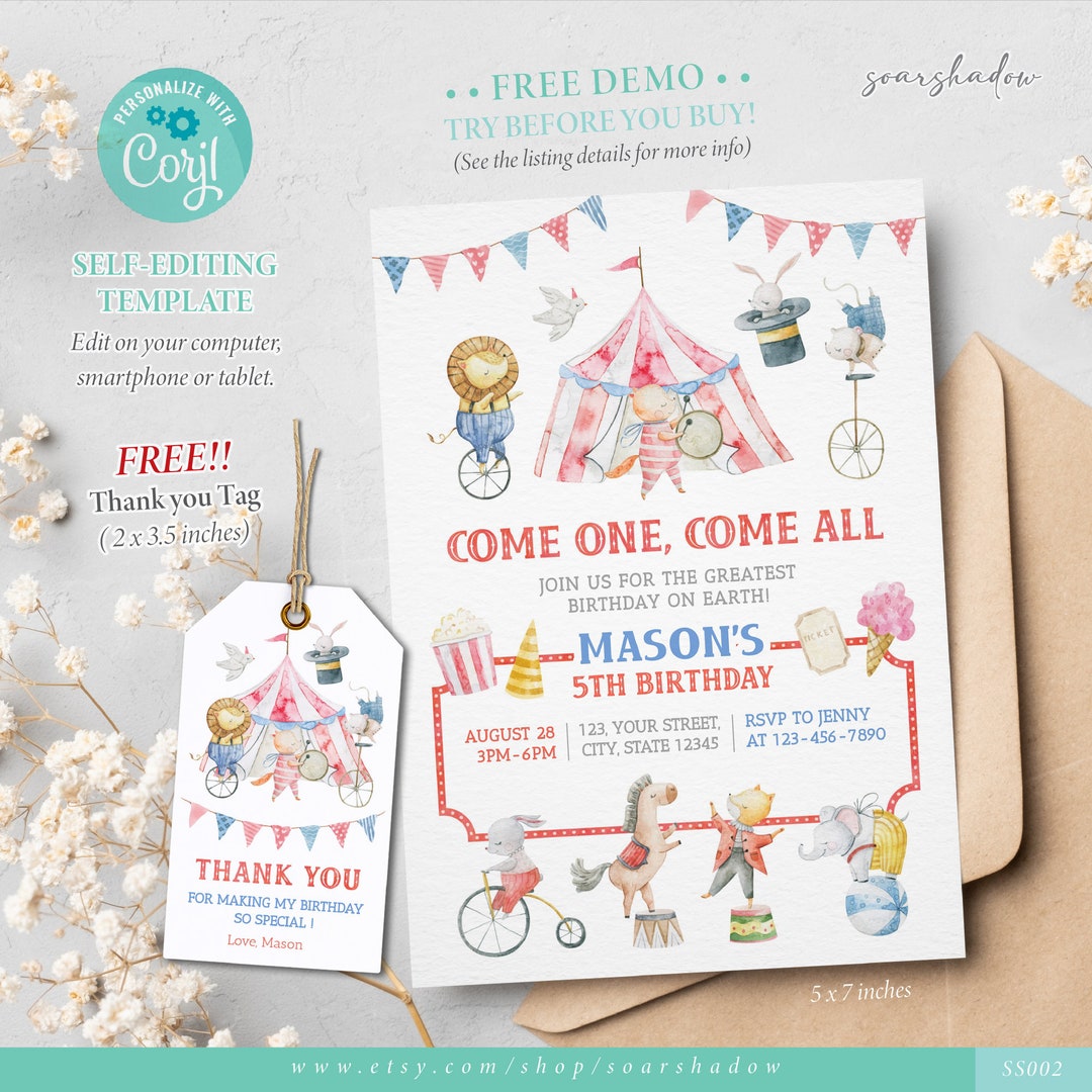Circus Birthday Invitation, Circus Invitation, Carnival Birthday ...