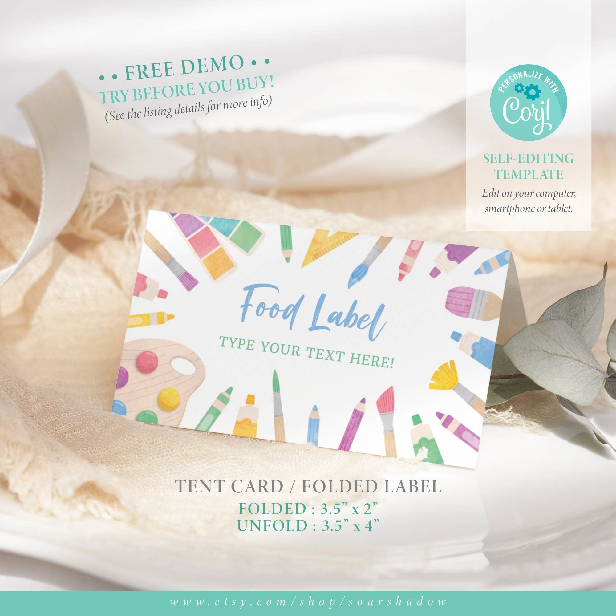 Art Party Food Labels, Tent Card Decoration, Paint Party Food Cards Set ...