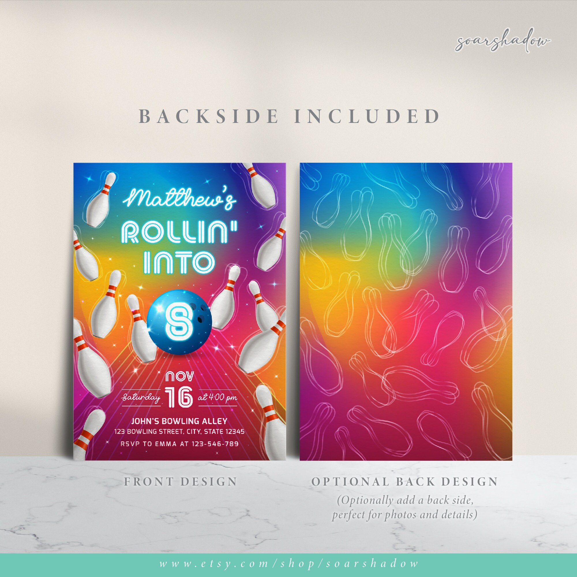 Bowling Birthday Invitation, Rolling Invitation, Bowling Invite ...