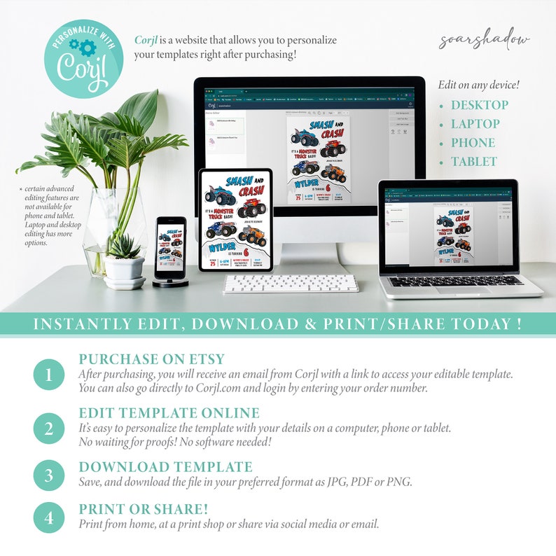 Monster Truck Birthday Printable Invitation, Trucks Birthday Party ...