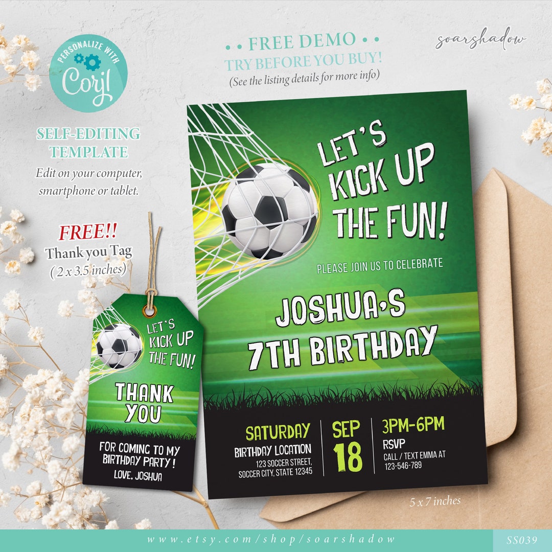 Soccer Birthday Printable Invitation, Football Party Invitation, Sports ...