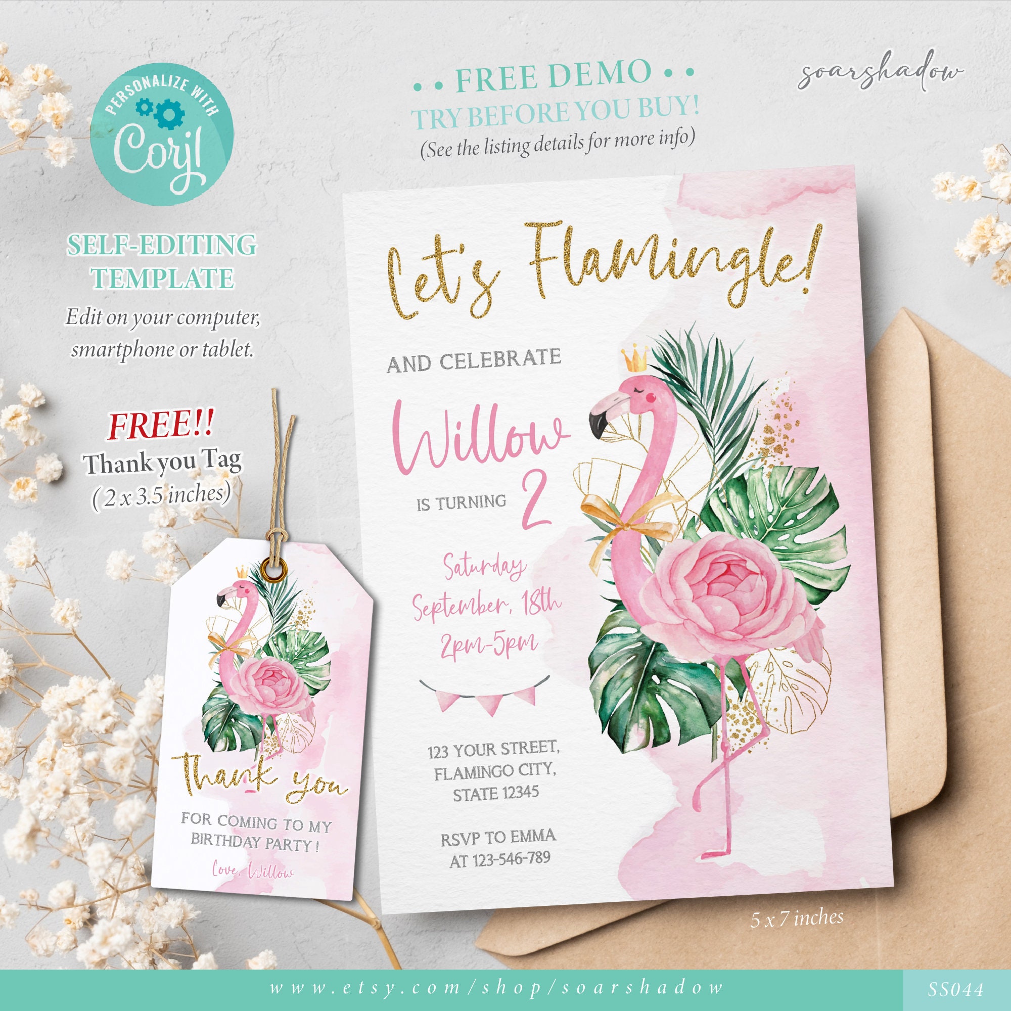Flamingo Birthday Invitation, Let's Flamingle Party Invitation ...