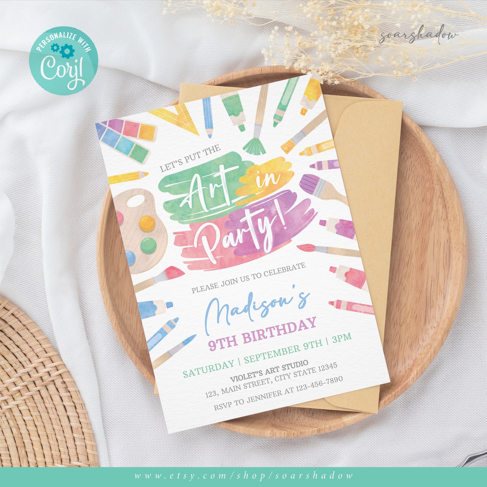 Art Birthday Invitation, Painting Birthday Invitation, Art Party, Craft ...