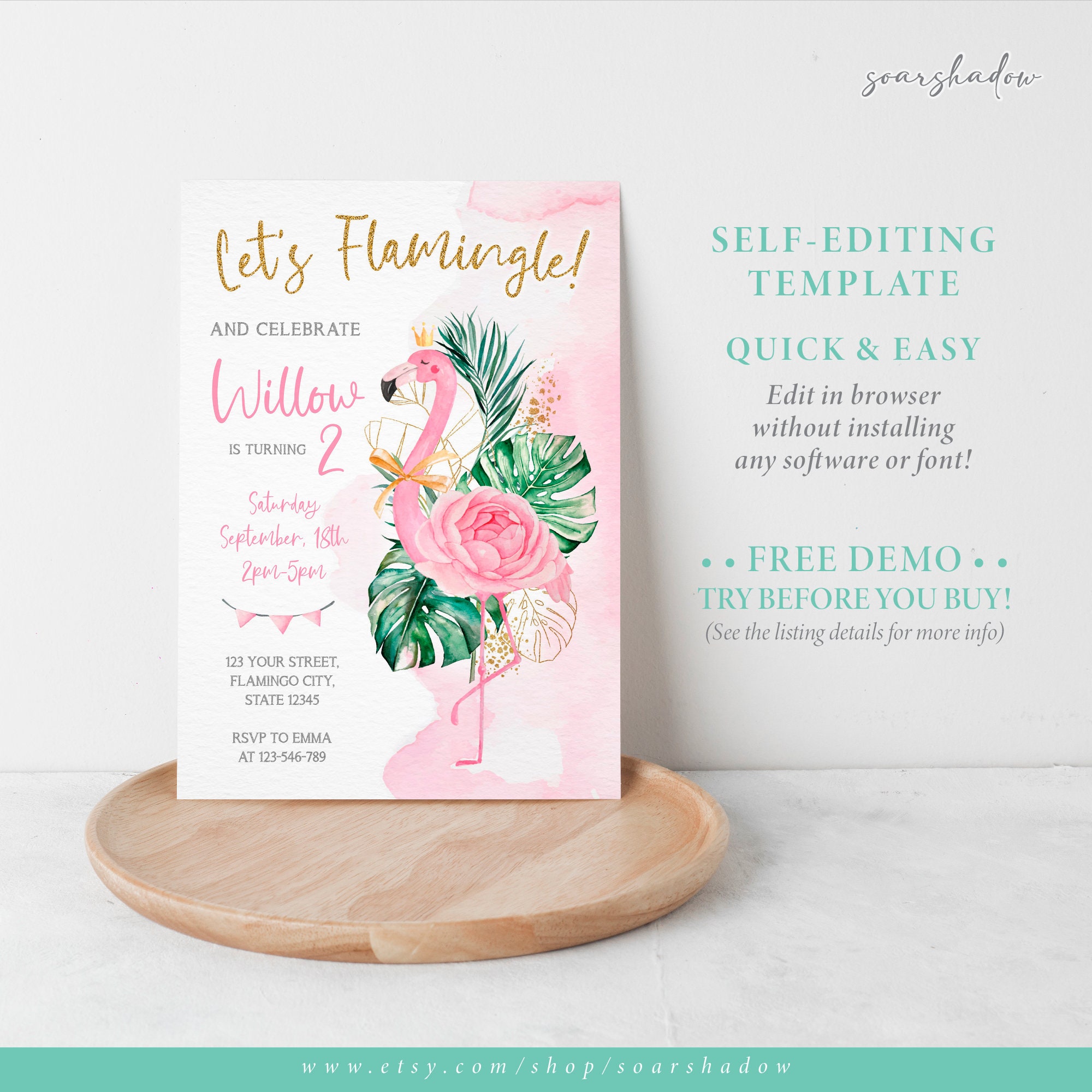 Flamingo Birthday Invitation, Let's Flamingle Party Invitation ...