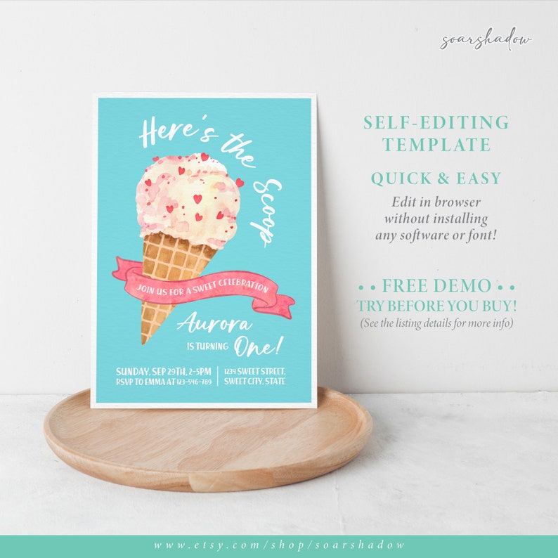 Ice Cream Birthday Invitation Ice Cream Party Invitation Ice - Etsy