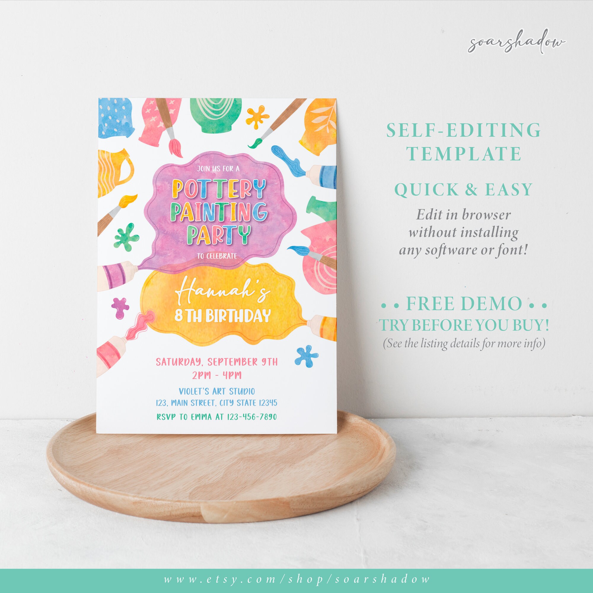 Pottery Painting Party Invitation Painting Birthday - Etsy