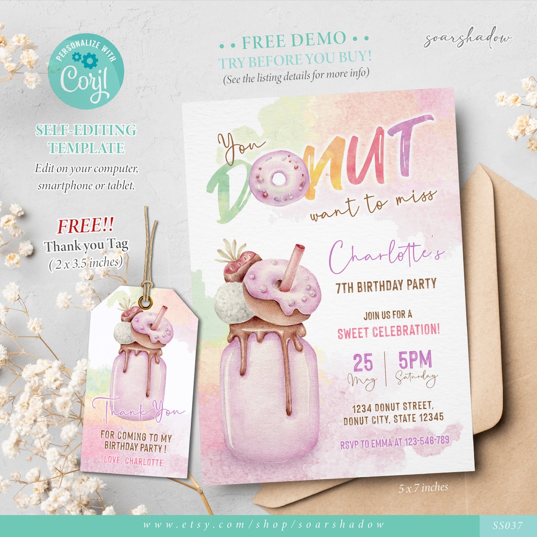 Donut Birthday Invitation, Donut Party Invitation Printable, Donut Miss ...