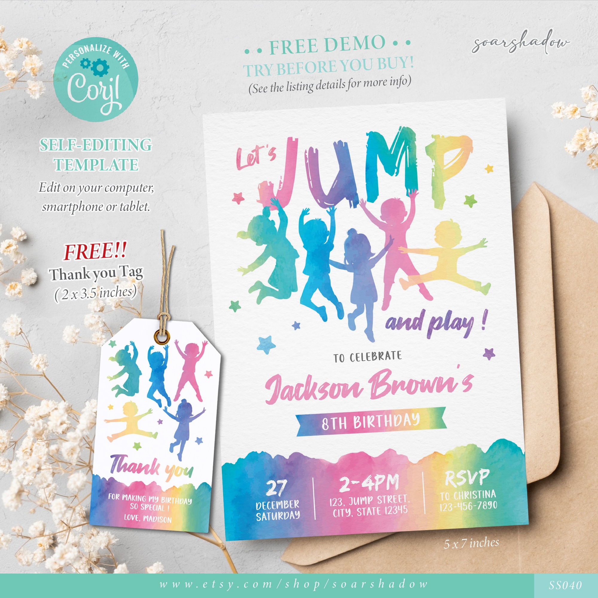 Jump Birthday Invitation, Jump Party, Trampoline Party, Bounce House ...