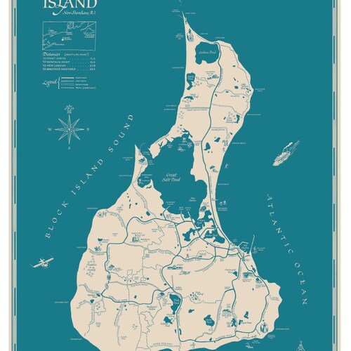 A Decorative Map of Block Island - Etsy