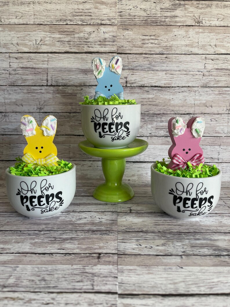 Easter Decor, Easter Tiered Tray Decor, Peeps Hand Painted Decorated ...