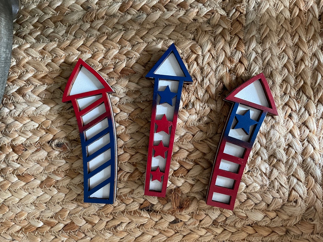 Patriotic Rockets, Fourth of July Tier Tray or Decorative Shelf - Etsy