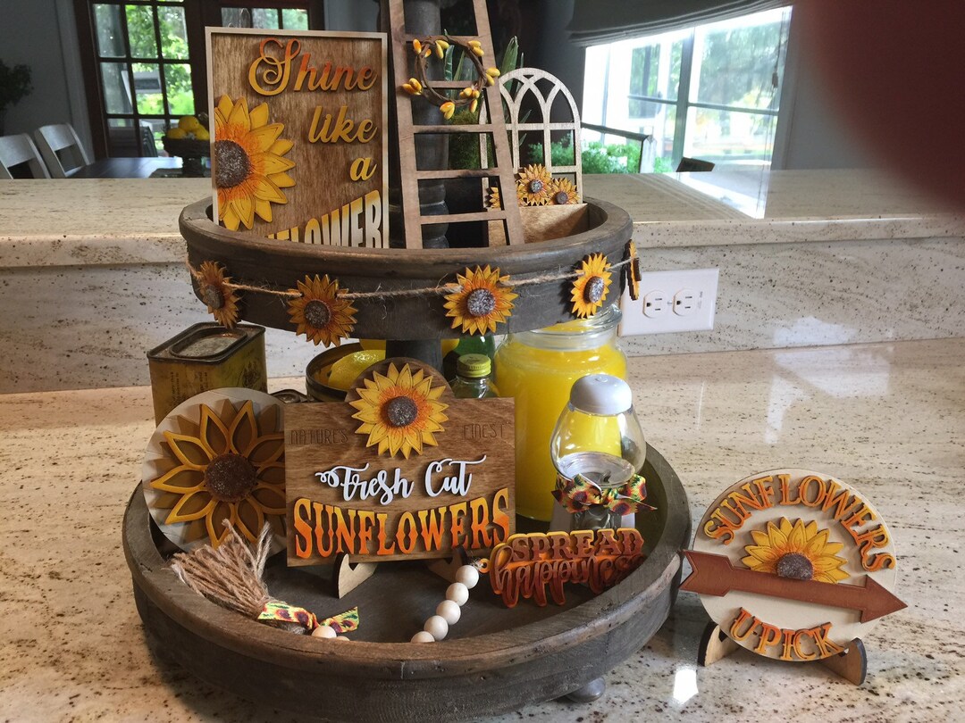 Sunflower Tiered Tray Decor, Sunflower Decorations, Sunflower, Tiered ...