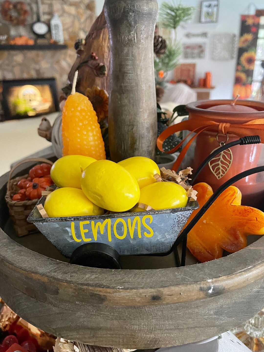 Mini Lemon Wheelbarrow, Tiered Tray Decor, Lemon Decor,mini Wheelbarrow ...
