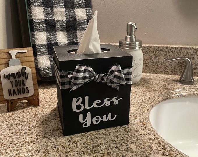 Primitive Style Pop-up Tissue Box Holder, Tissue Box Cover, Bless You ...