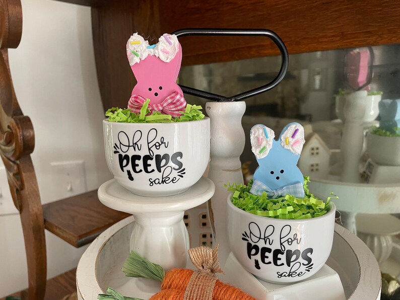 Easter Decor, Easter Tiered Tray Decor, Peeps Hand Painted Decorated ...