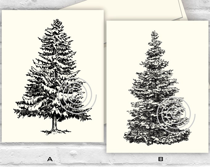 Pine Tree Note Card Set of 10 in White or Light Ivory With Matching ...