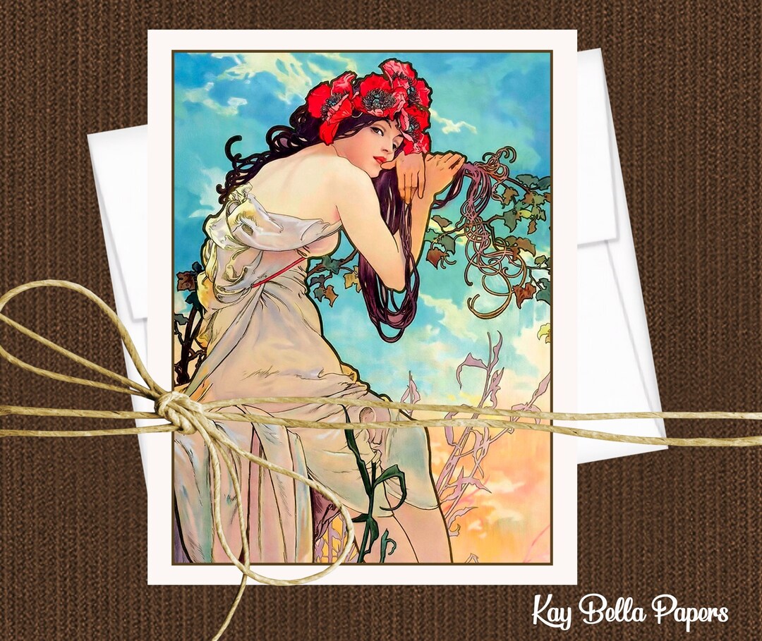 Set of 10 ALPHONSE MUCHA Blank Note Cards With Matching - Etsy