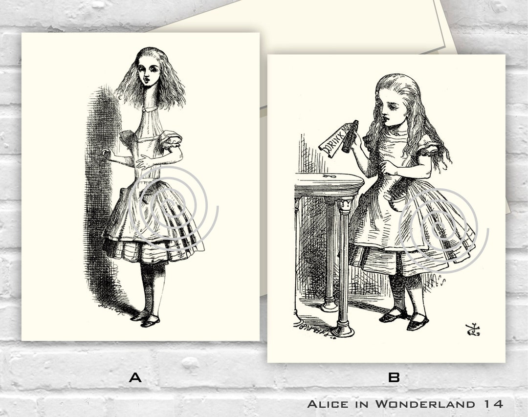 Alice in Wonderland Set of 10 Note Cards in White or Cream With ...