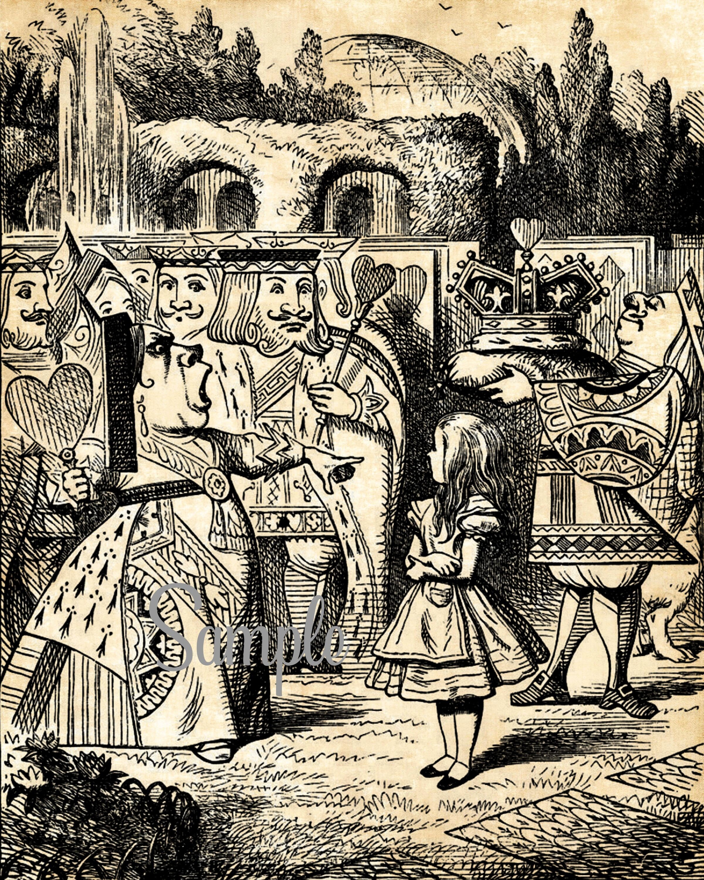 Alice in Wonderland Themed Vintage Style Prints, Set of 6 Stylized ...