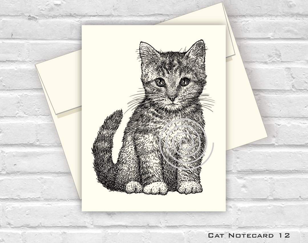 Cat Notecards Set of Ten in White or Cream With Envelopes - Etsy