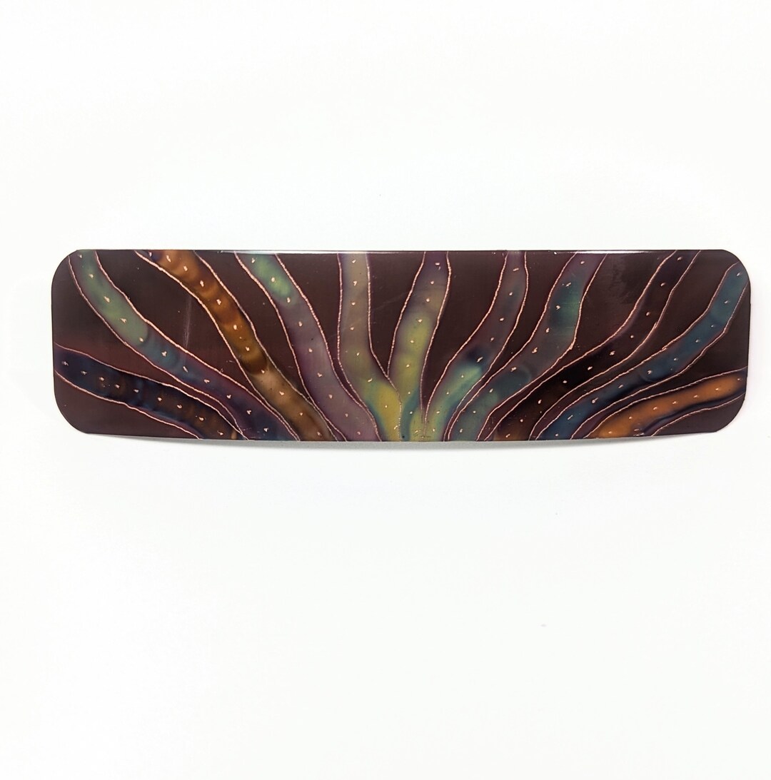 Flame Painted Copper Barrette, Engraved Design, Unique Hair Accessory ...