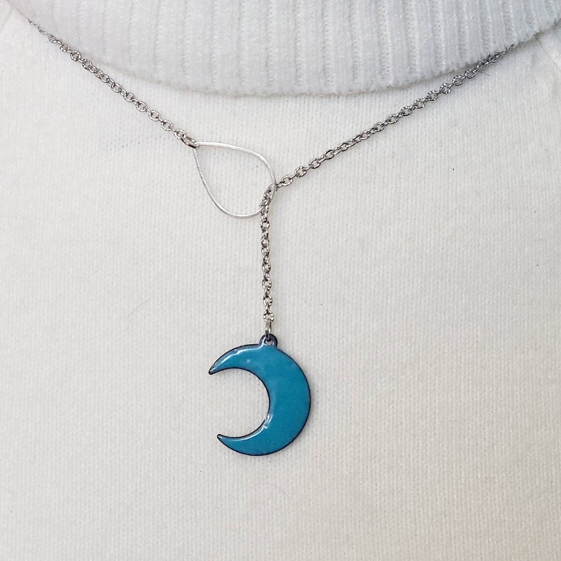 Copper Enameled Turquoise Crescent Moon Lariat Necklace - Etsy