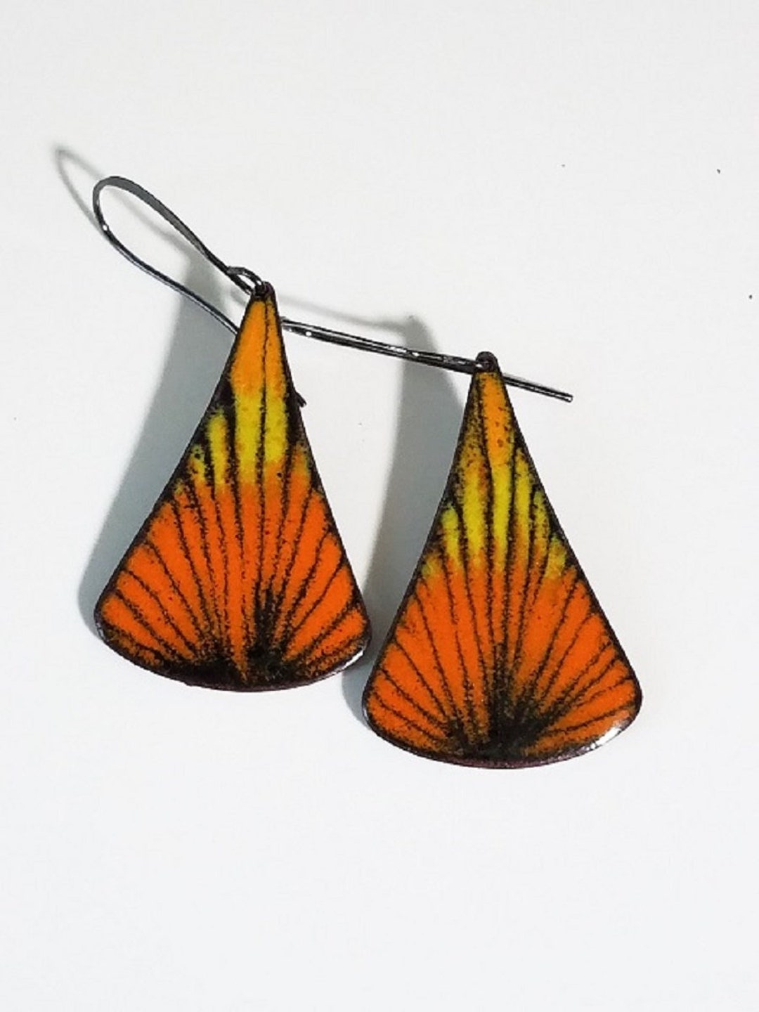 Orange Yellow And Black Copper Enamel Earring Sgraffito Etsy