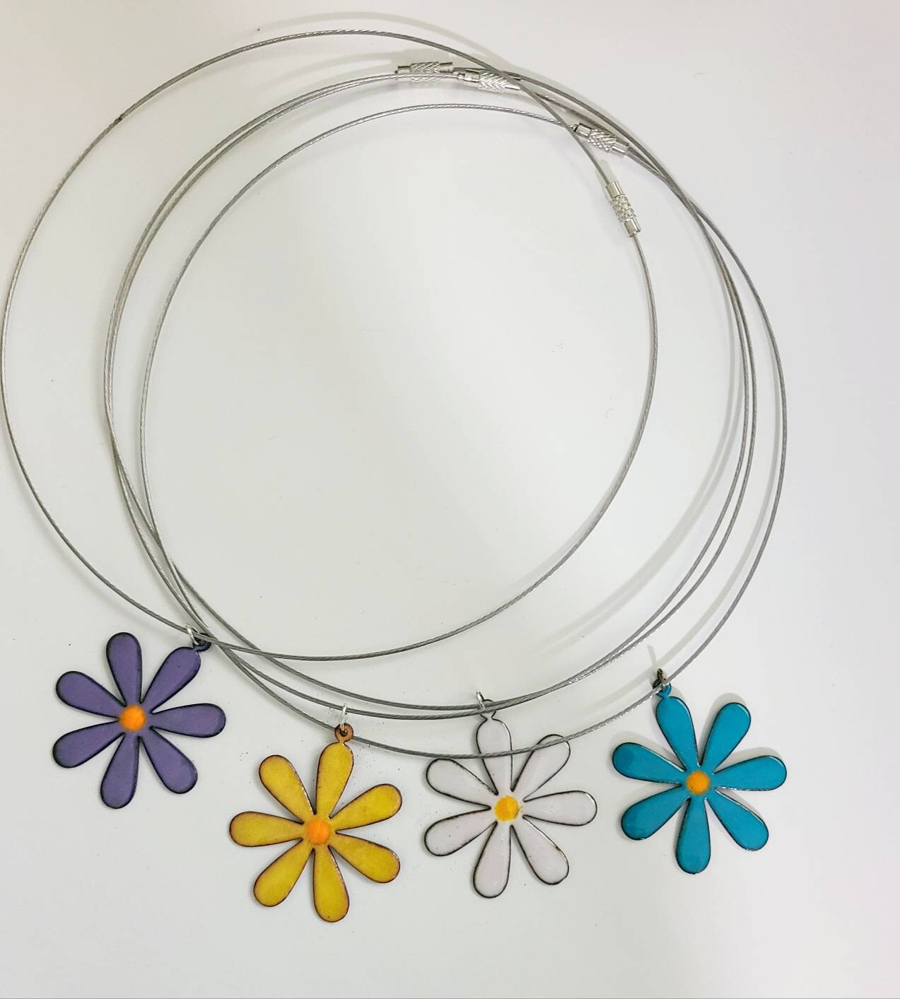 Copper Enameled Daisy Necklace, Stainless Steel Wire, Hippie Boho ...