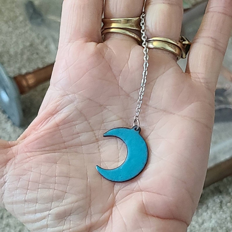Copper Enameled Turquoise Crescent Moon Lariat Necklace - Etsy