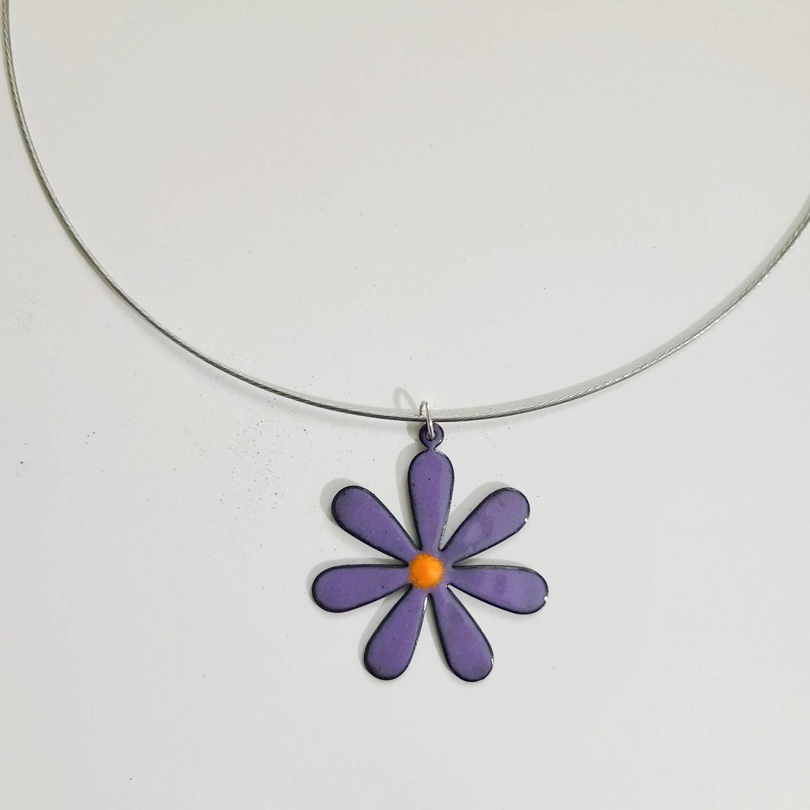 Copper Enameled Daisy Necklace, Stainless Steel Wire, Hippie Boho ...