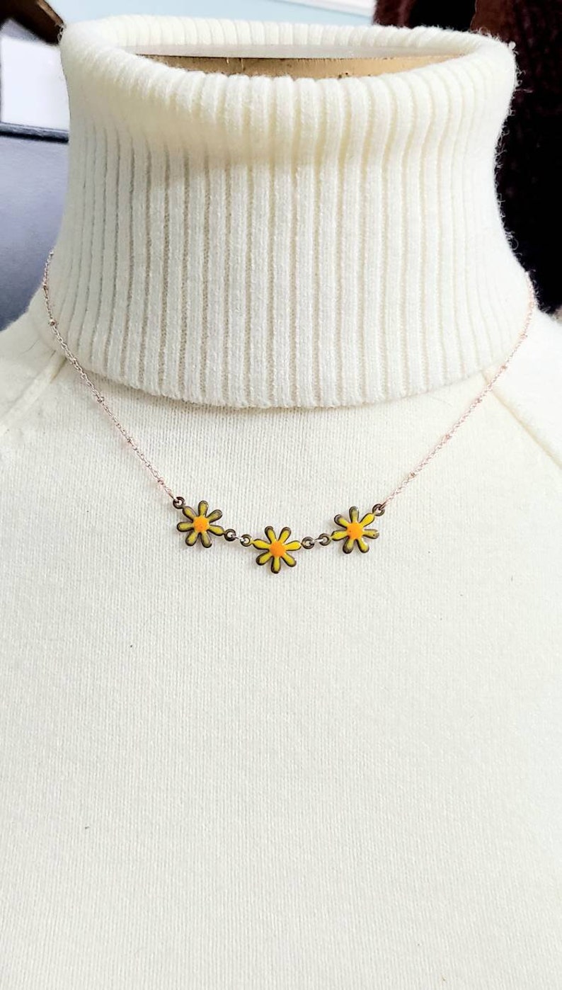 Daisy Chain Necklace Copper Enameled Daisy Necklace Flower - Etsy