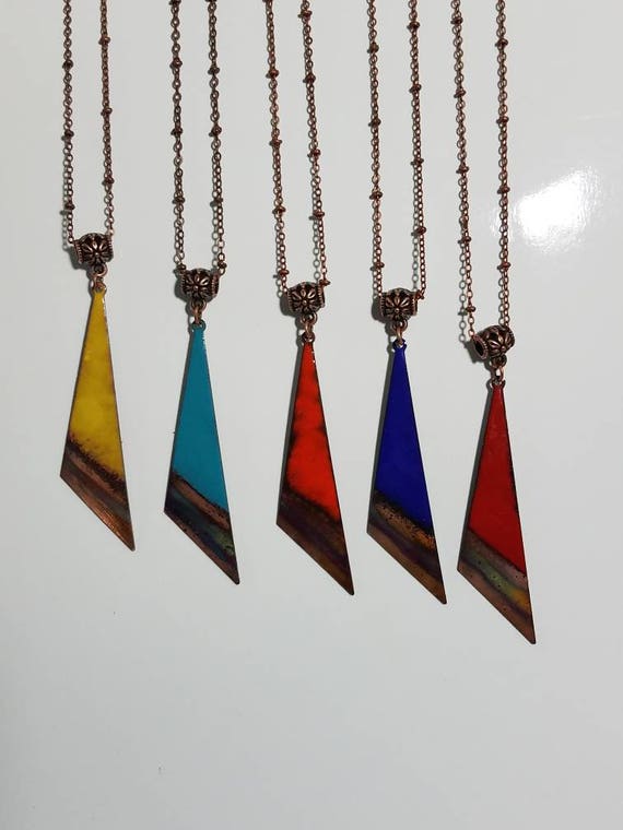 Torch Fired Copper Enameled and Flame Painted Copper Triangle | Etsy