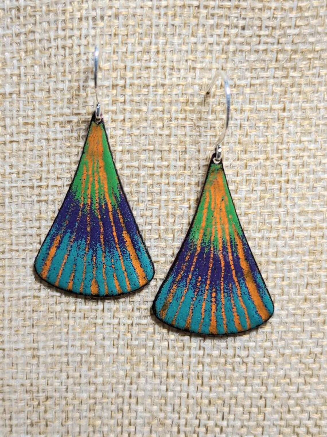 Orange Purple Green And Spruce Copper Enamel Earring Etsy