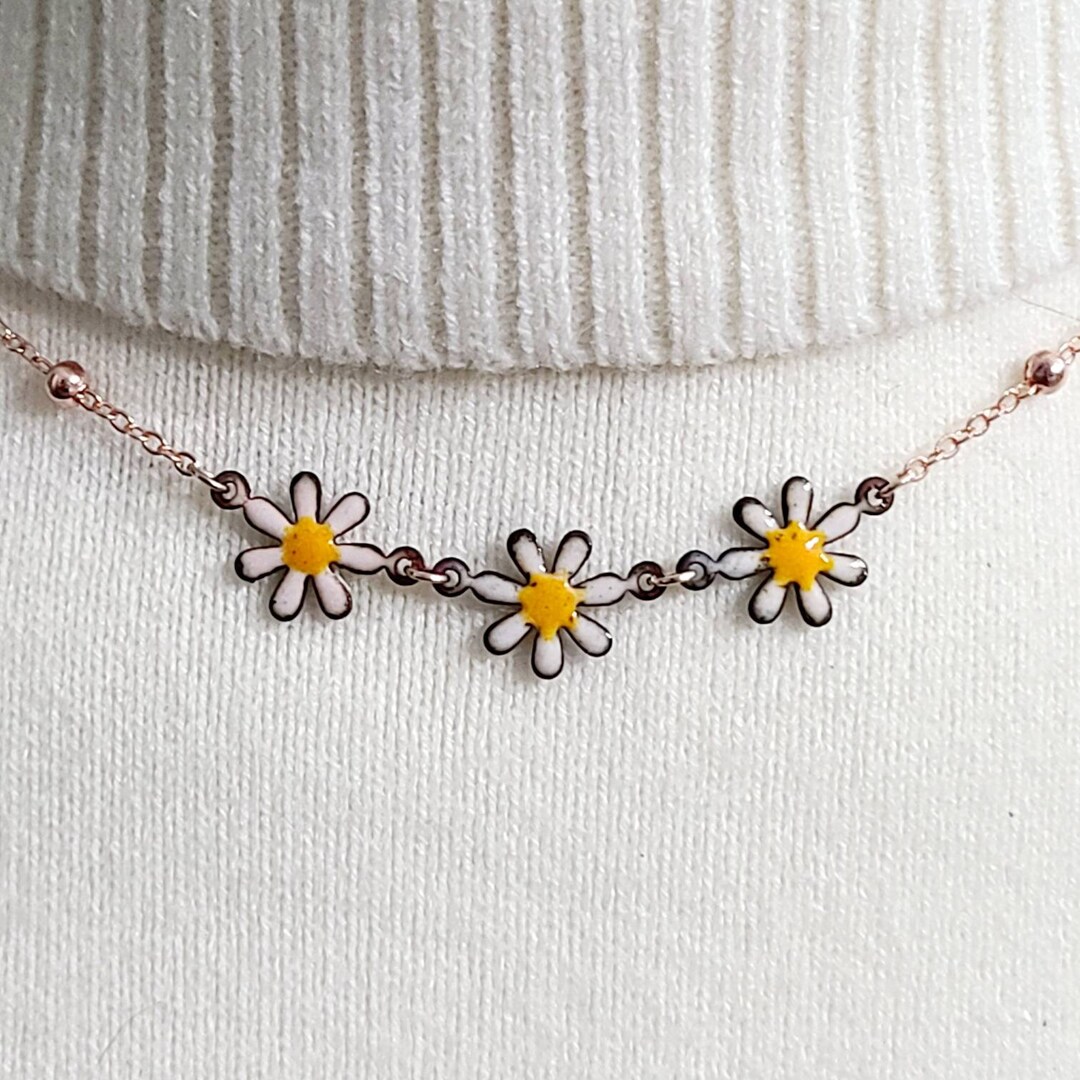Daisy Chain Necklace, Copper Enameled Daisy Necklace, Flower Jewelry ...