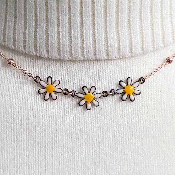 Daisy Chain Necklace Copper Enameled Daisy Necklace Flower - Etsy