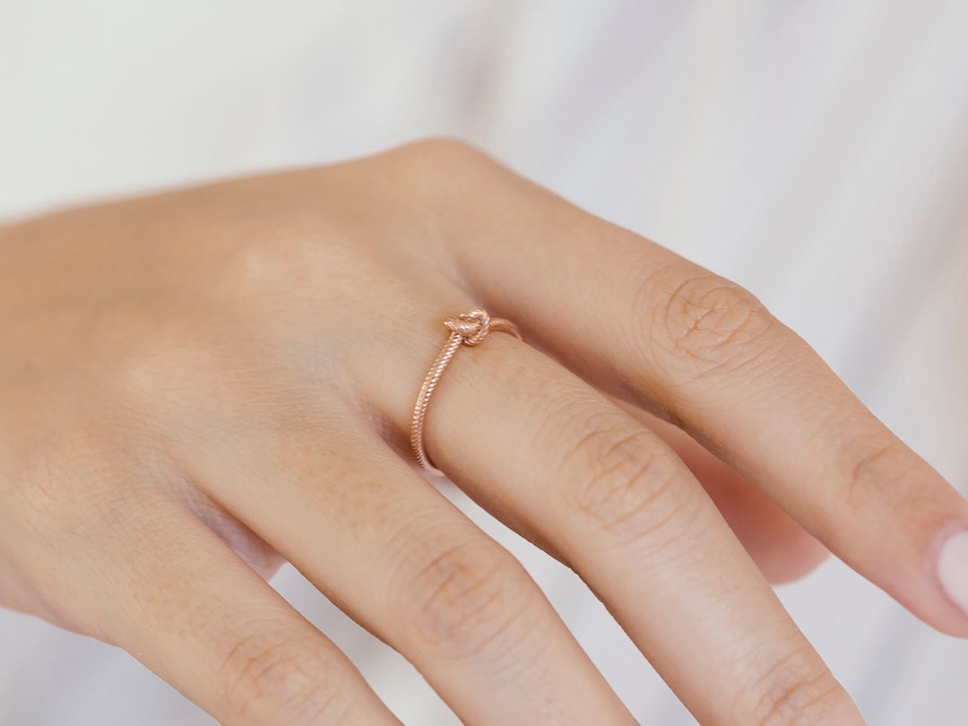 Rose Gold Single Knot Ring, Boho Twisted Wire Ring, 14K Solid Gold Everyday Ring - Etsy