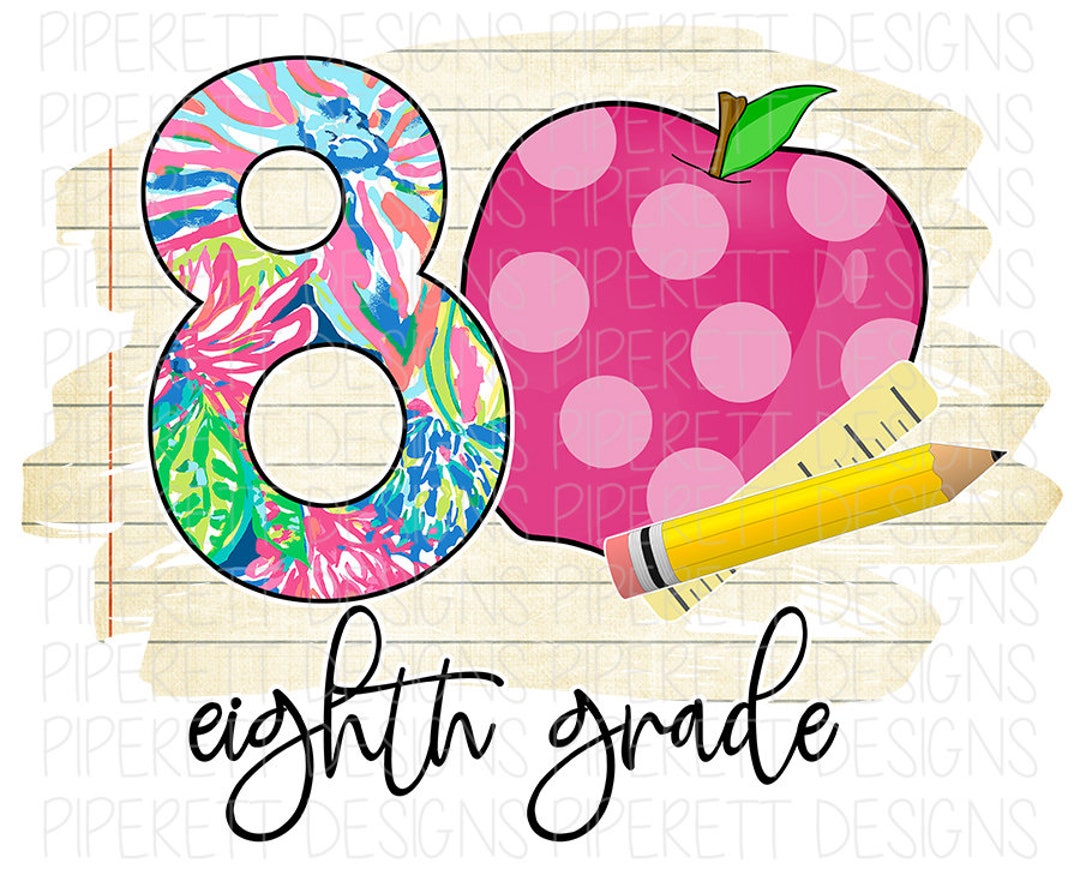 8th Grade Level Shirt Eighth Teacher Apple Colorful Floral Preppy ...