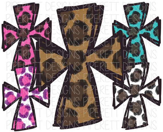 5 Leopard Cheetah Print Easter Crosses Clipart PNG Digital | Etsy