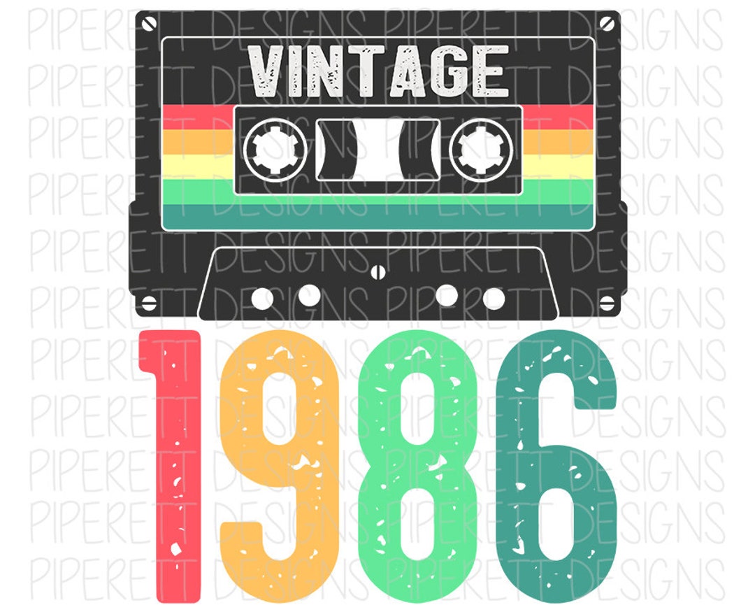 Vintage 1986 Cassette Tape Retro Year Birthday Clipart PNG Digital ...