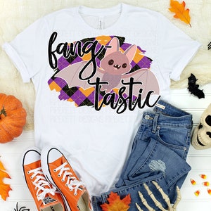 Fangtastic Fantastic Bat Halloween Plaid Clipart PNG Digital Download ...