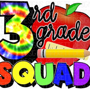 Tie Dye Rainbow 3rd Grade Squad Grade Level Shirt Third Teacher Apple ...