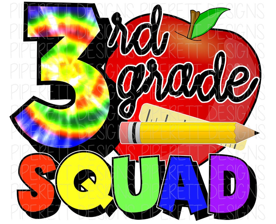 Tie Dye Rainbow 3rd Grade Squad Grade Level Shirt Third Teacher Apple ...