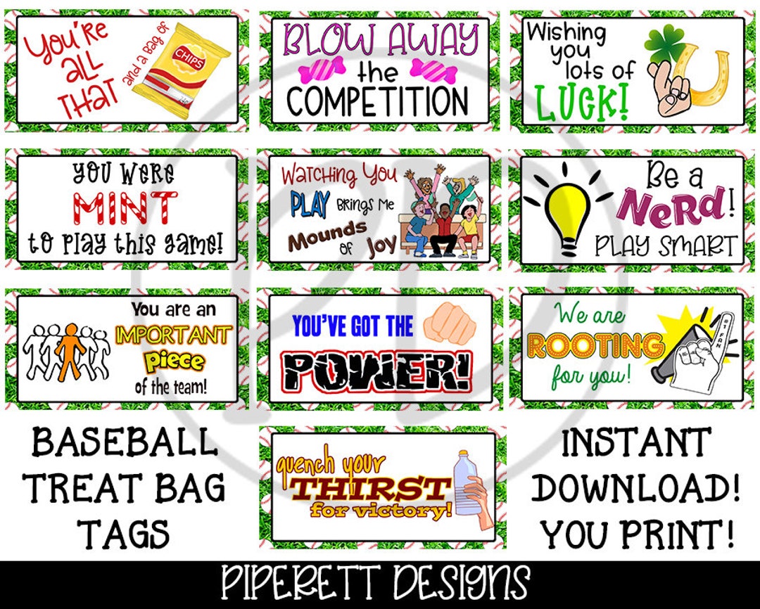 INSTANT DOWNLOAD Printable Baseball Team Treat Goody Candy Bag Tags ...