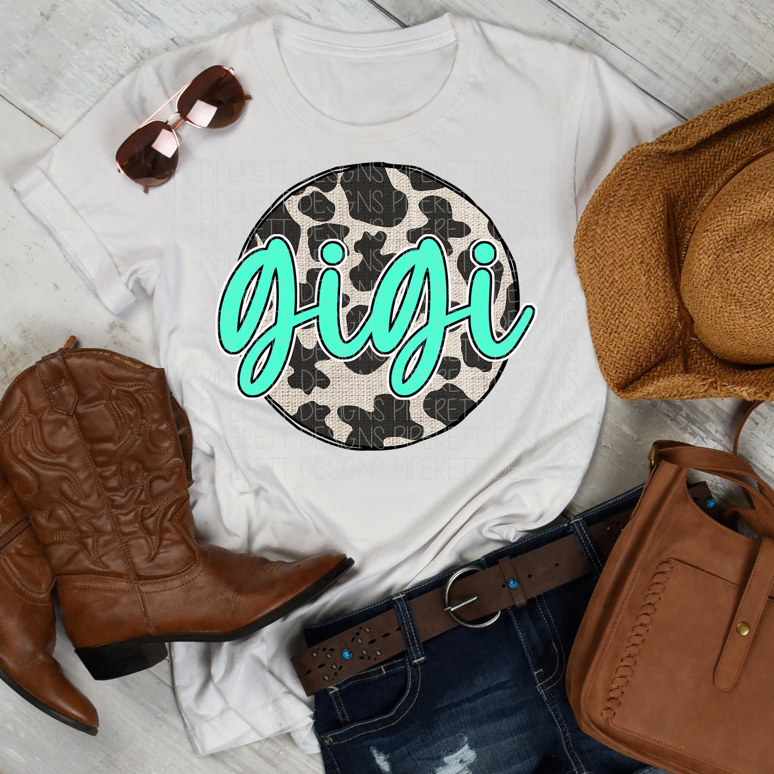 Gigi Cow Print Turquoise Mother's Day Clipart PNG Digital | Etsy