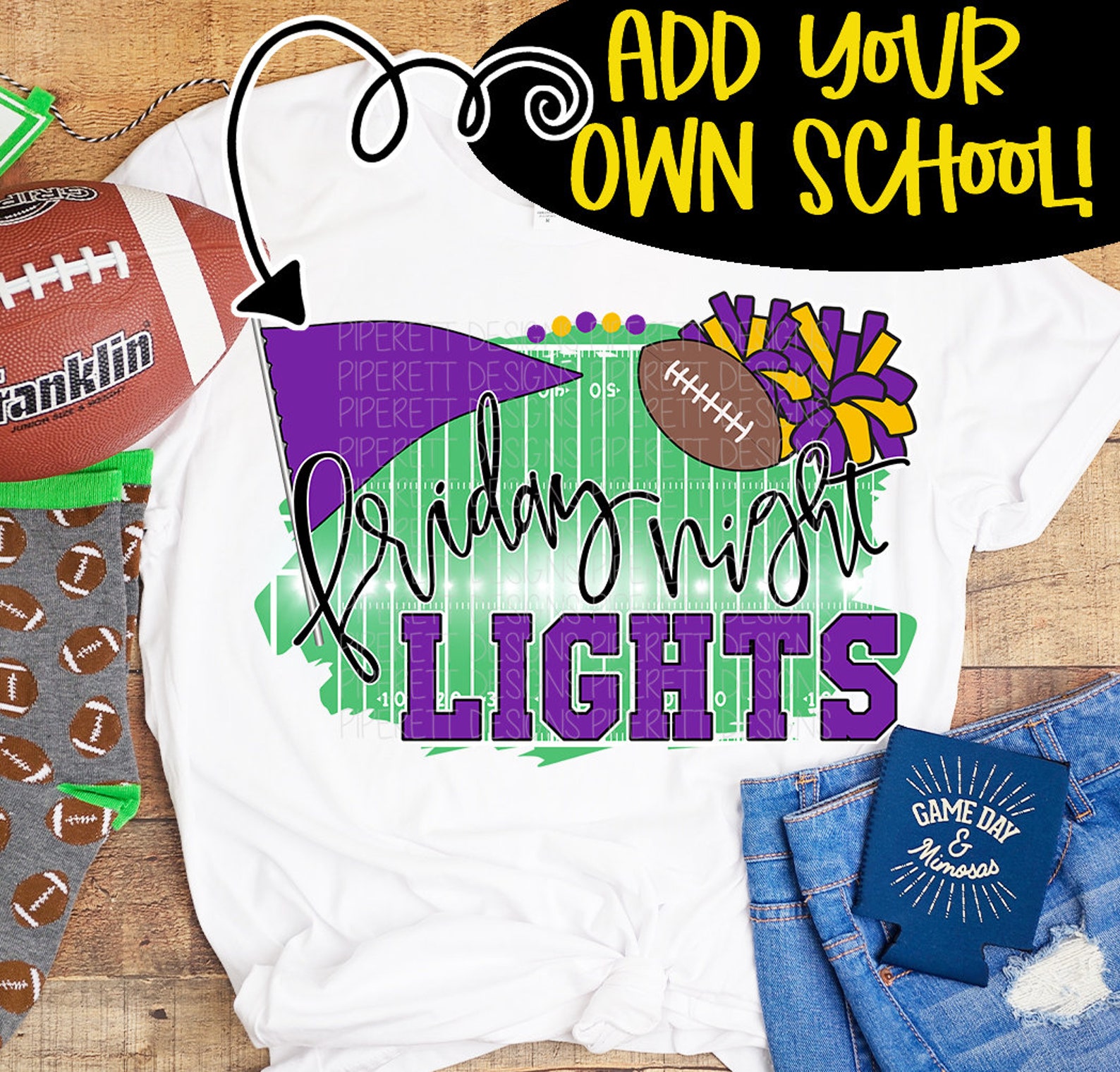 Football Friday Night Lights Purple Gold Team Colors Cheerleader School ...