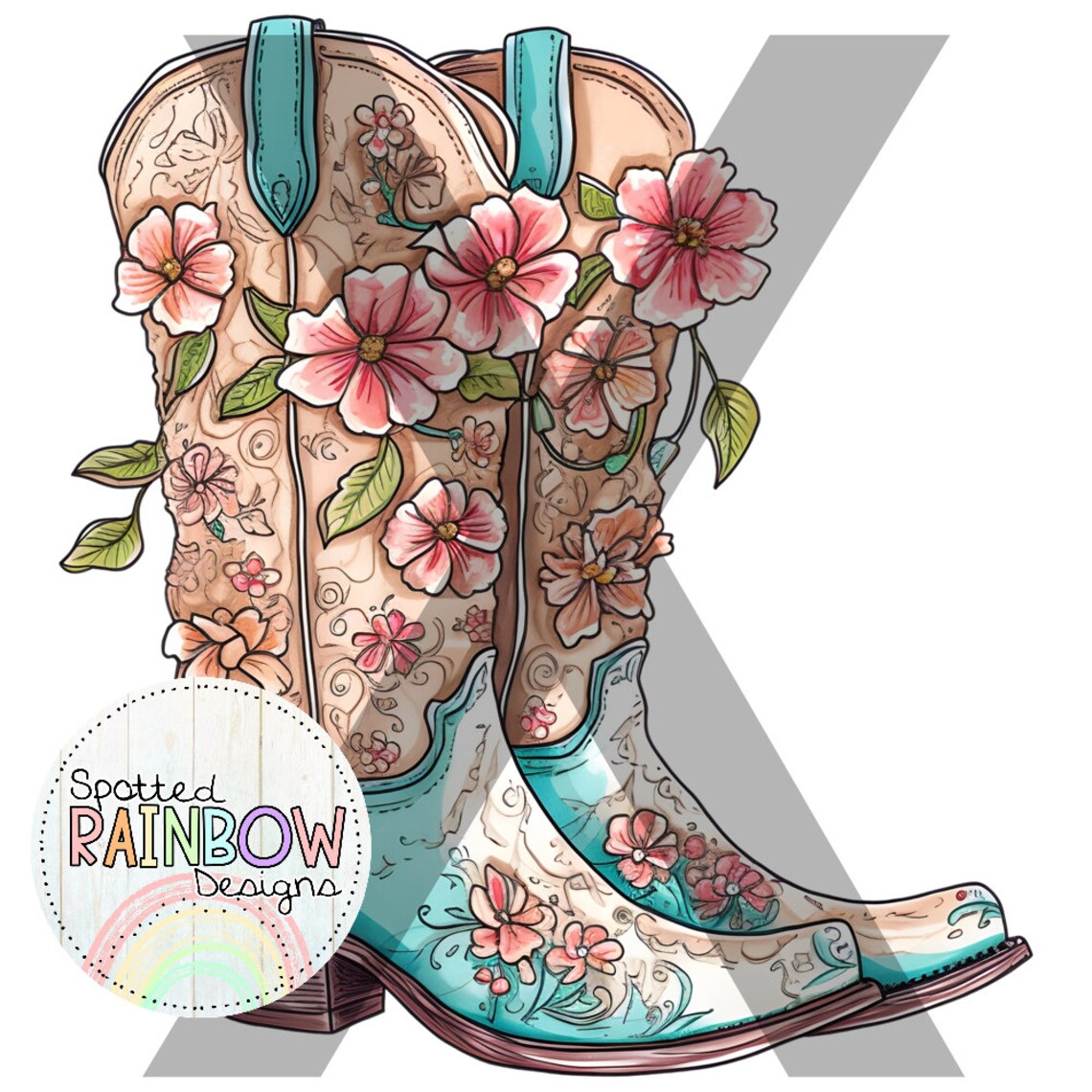 Cute Western Cowgirl Boots With Flowers Floral Clipart - Etsy